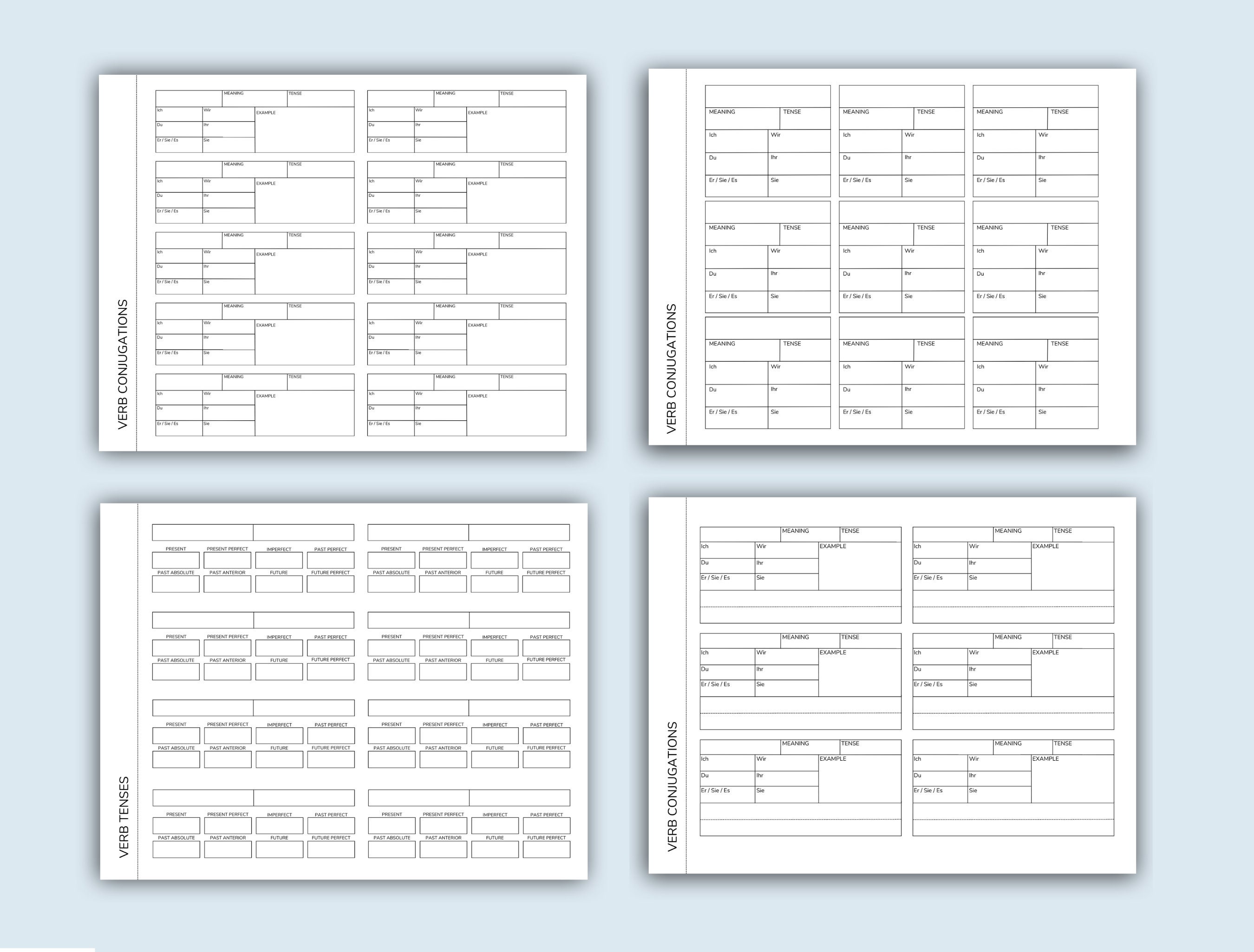 German Verb Conjugation Sheet Bundle Set Deutsch German Language ...