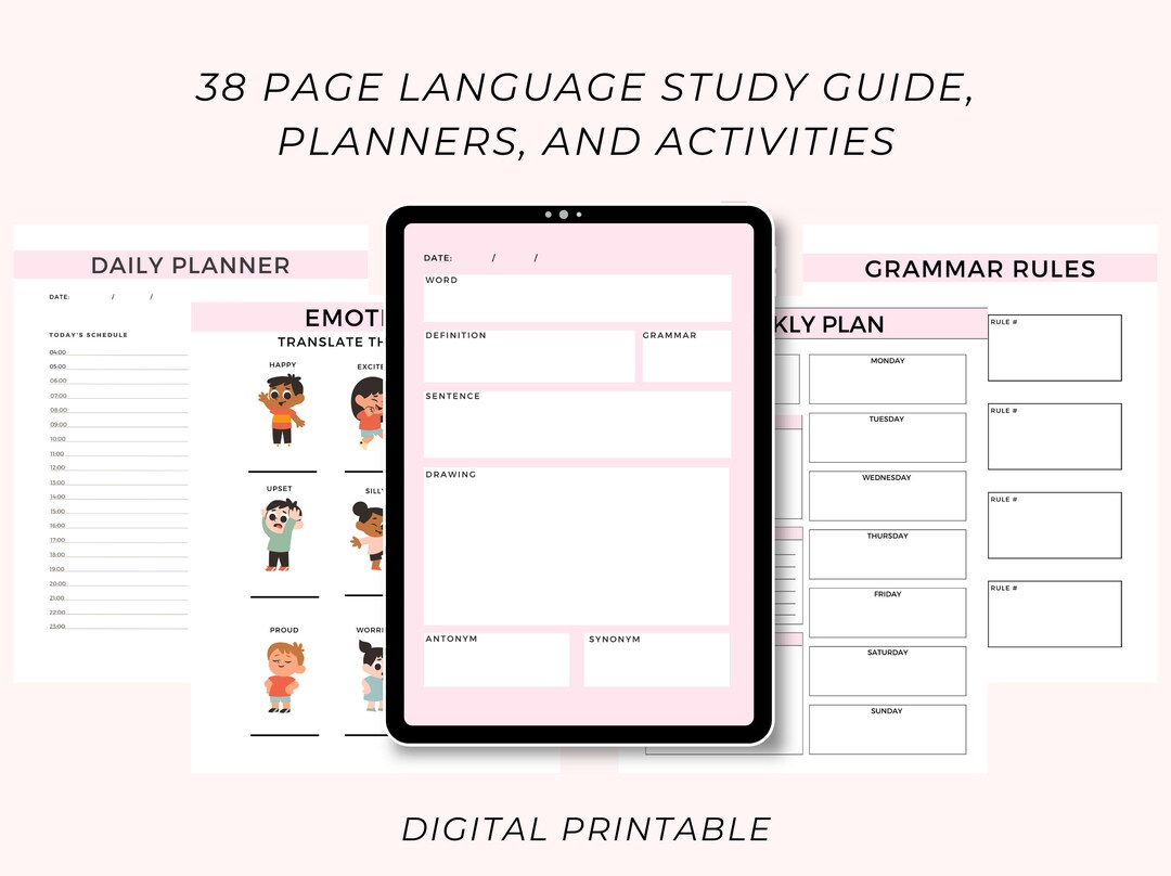 Language Learning Study Guide Planner Activities Pink Vocabulary Learning Grammar Learning ...