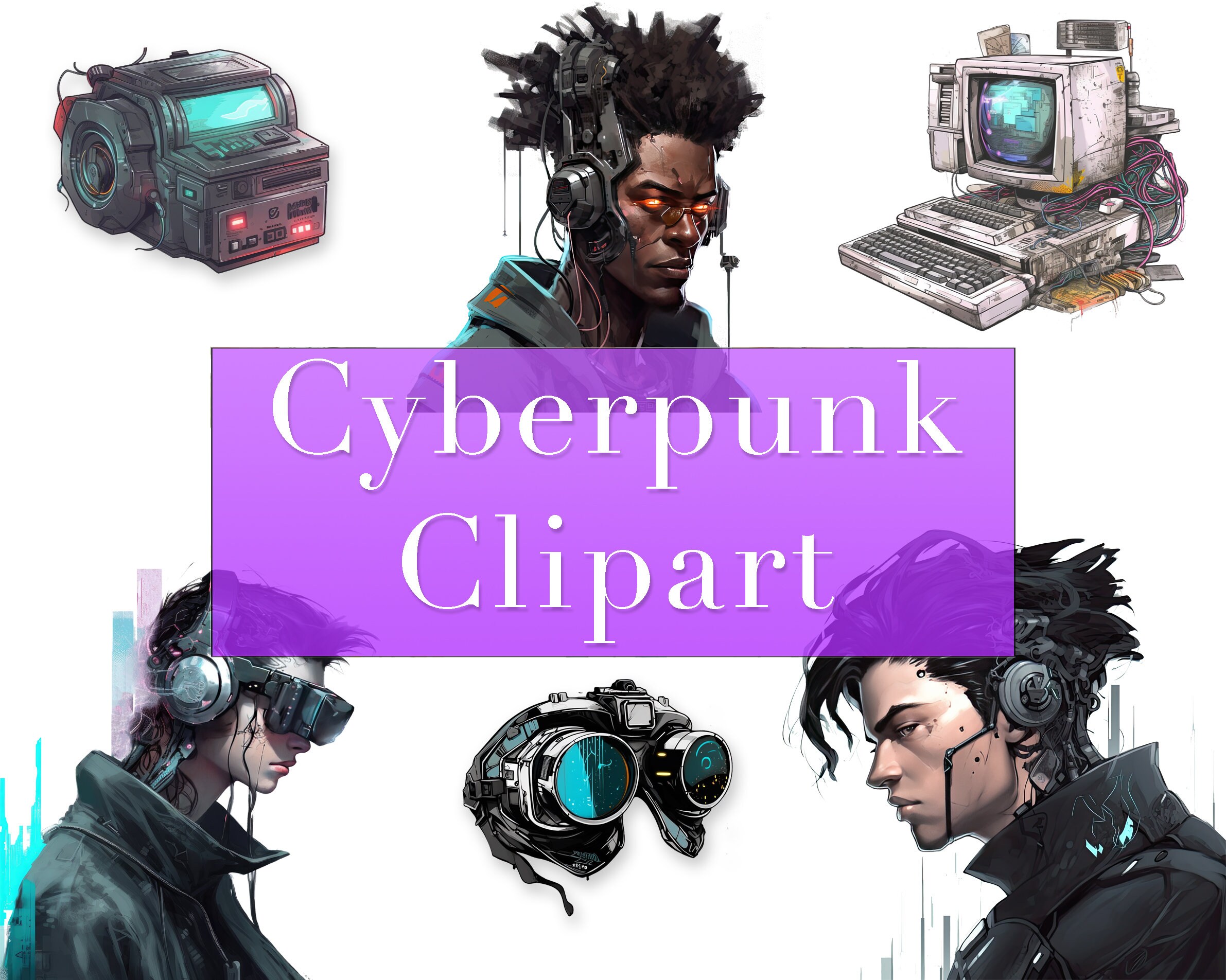 Cyberpunk Characters Clipart Bundle | Transparent Background | 300 DPI ...