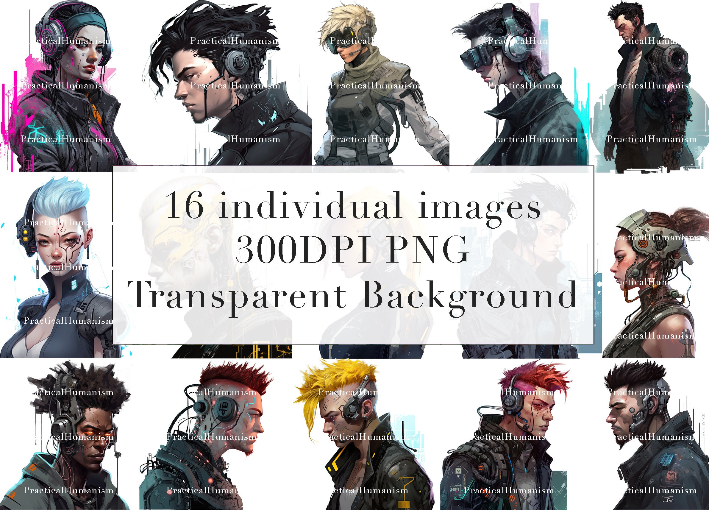 Cyberpunk Characters Clipart Bundle | Transparent Background | 300 DPI ...