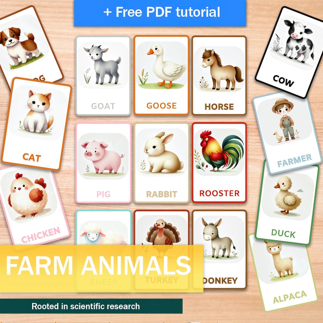 FARM ANIMALS Montessori Flashcards + Parent Guide: 32 HD Cards ...