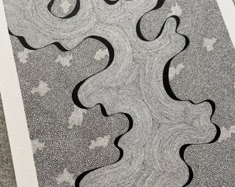 A6 Unique Abstract Mixed Media Pen, Ink and Graphite Pencil Mark Making ...