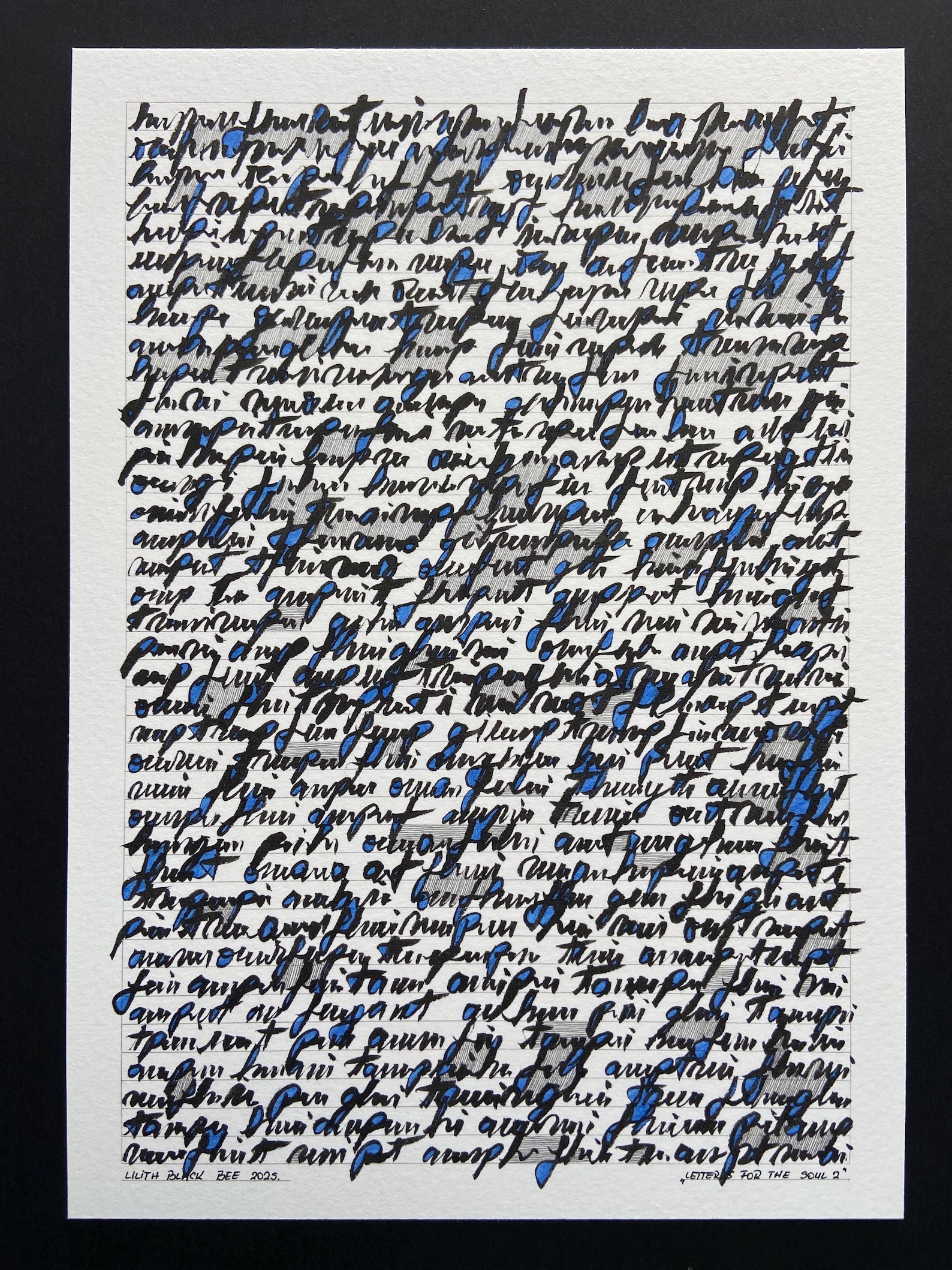A5 Contemporary Abstract Ink Writing and Stippling Original Artwork ...