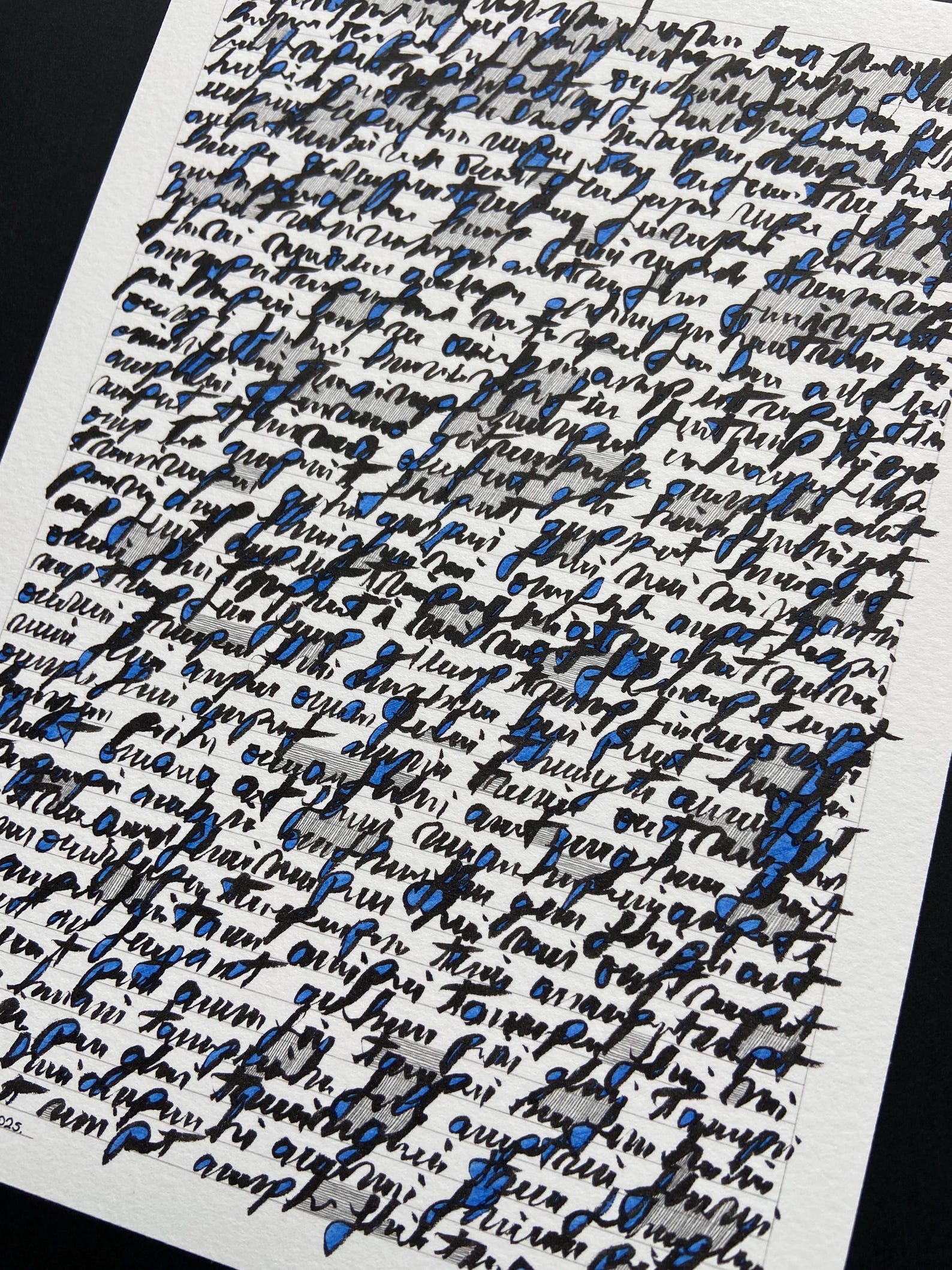 A5 Contemporary Abstract Ink Writing and Stippling Original Artwork ...