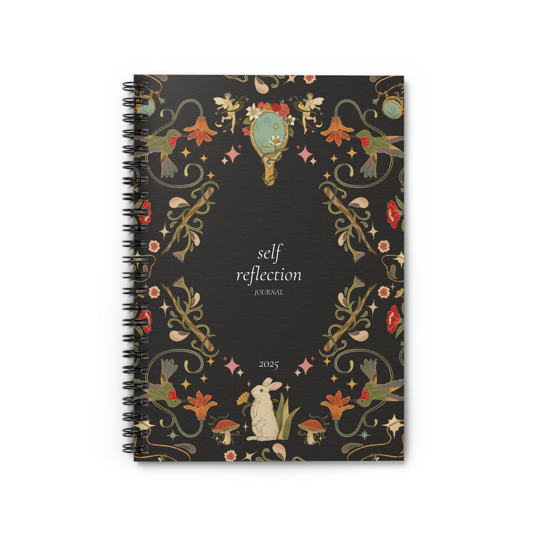 Self Reflection Journal 2025 - Enchanting Black Floral Spiral Notebook ...