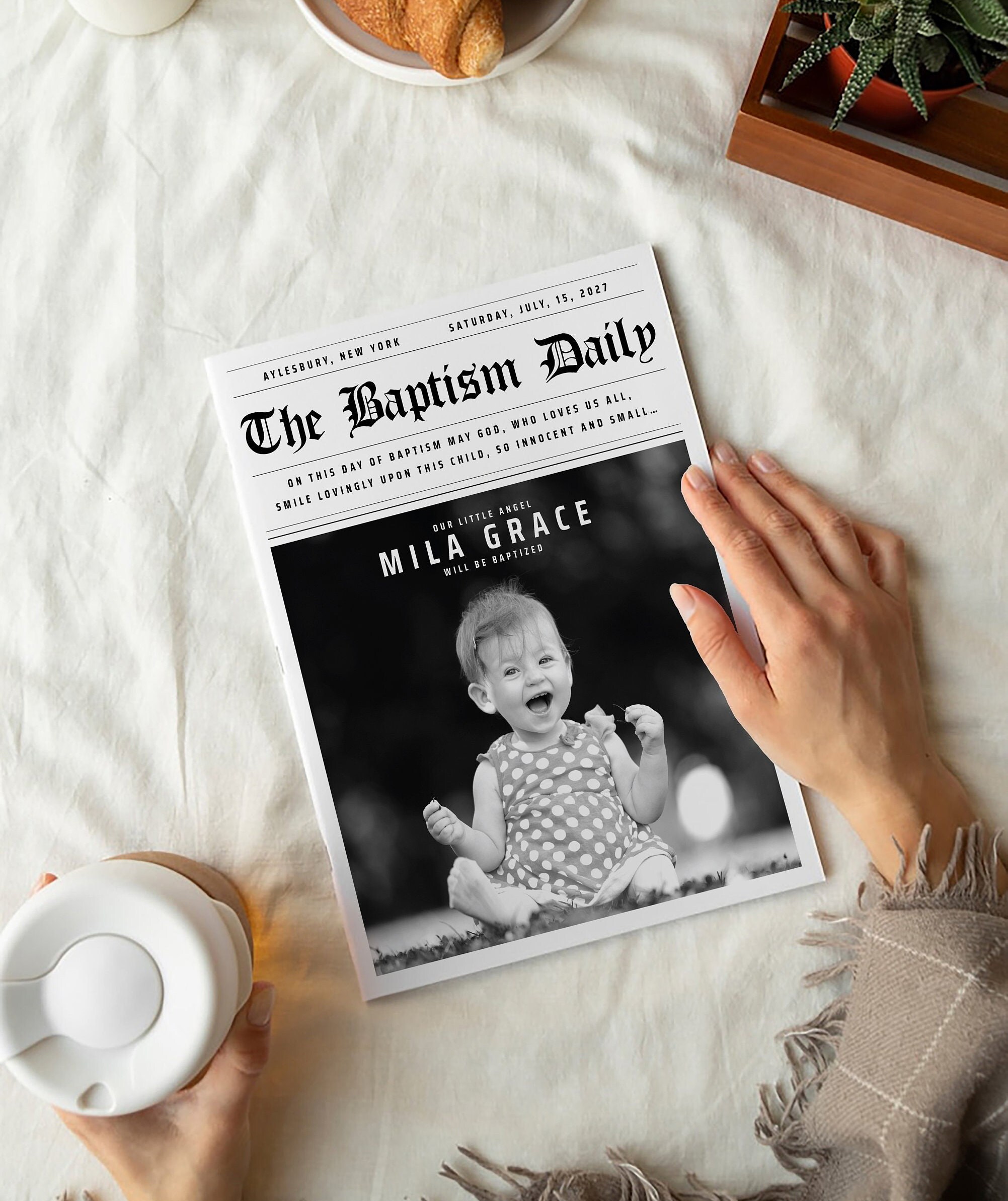 Baptism Invitation, 4 Pages Baptism Newspaper Template, Girls ...