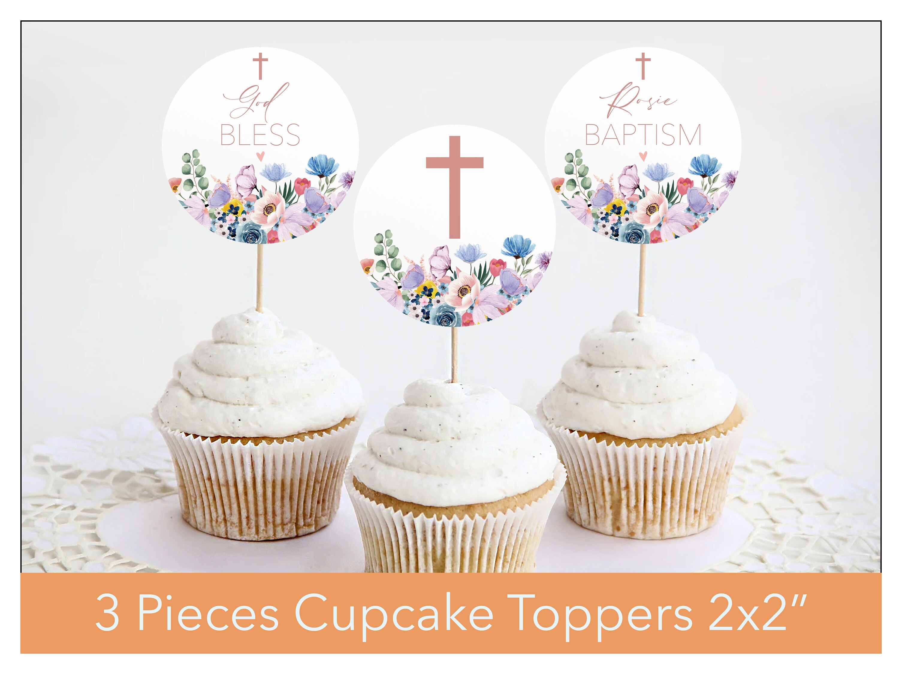 Baptism Favors Tag Bundle, Floral Christening Favor Tag, Baptism ...