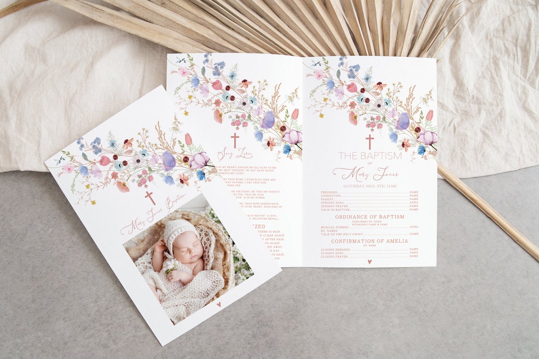 Christening Program Template, Bautizo Program Template, Editable Floral ...