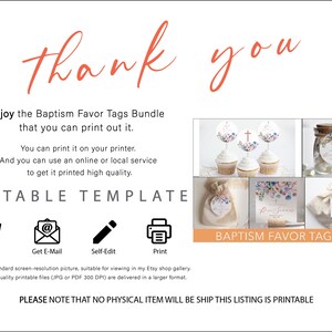 Baptism Favors Tag Bundle, Floral Christening Favor Tag, Baptism ...