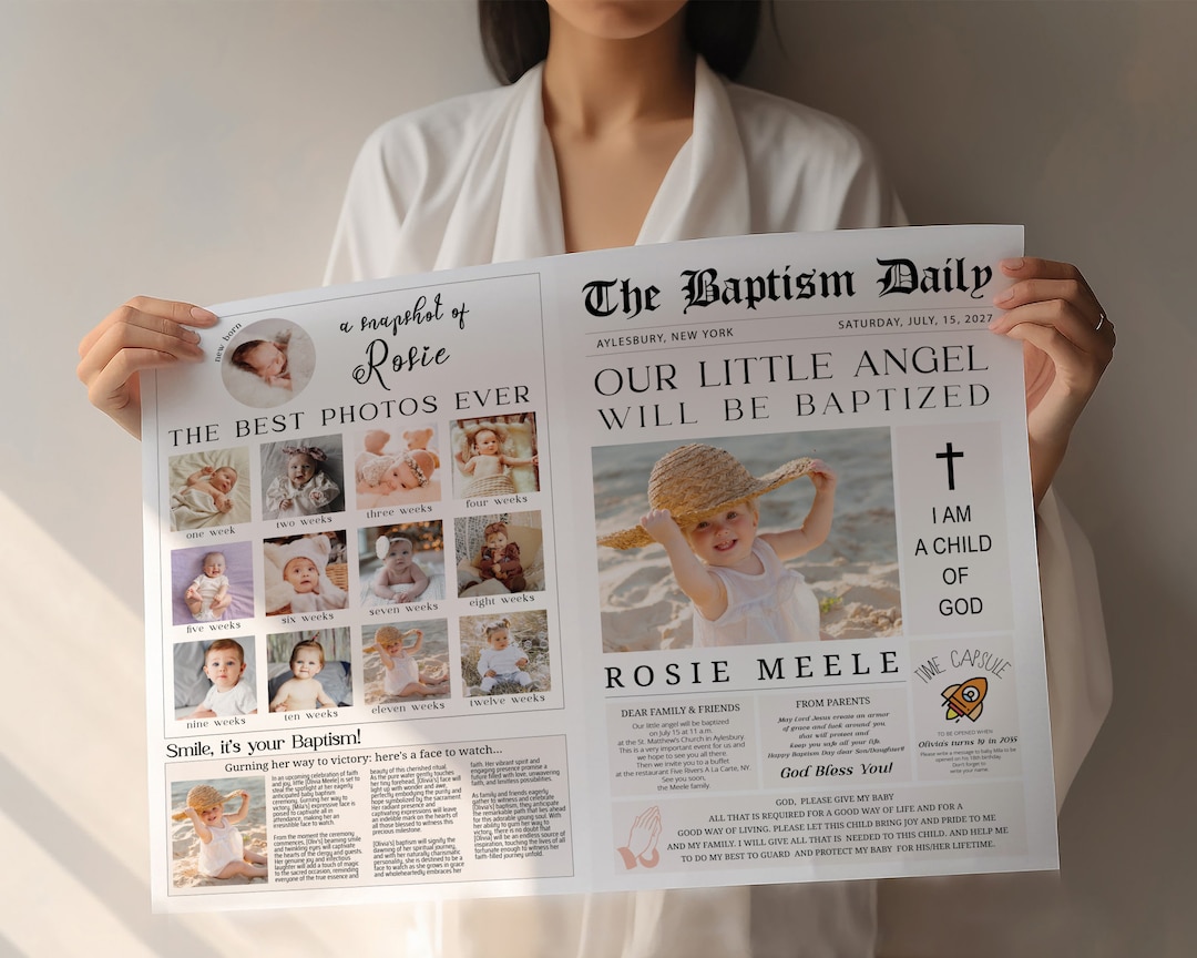Baptism Invitation, 4 Pages Baptism Newspaper Template, Baptism Program ...