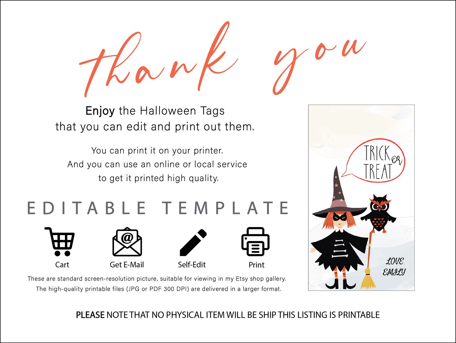 Editable Halloween Gift Tags, Trick or Treat Halloween Favor Tag for ...