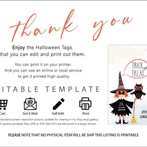 Editable Halloween Gift Tags, Trick or Treat Halloween Favor Tag for ...