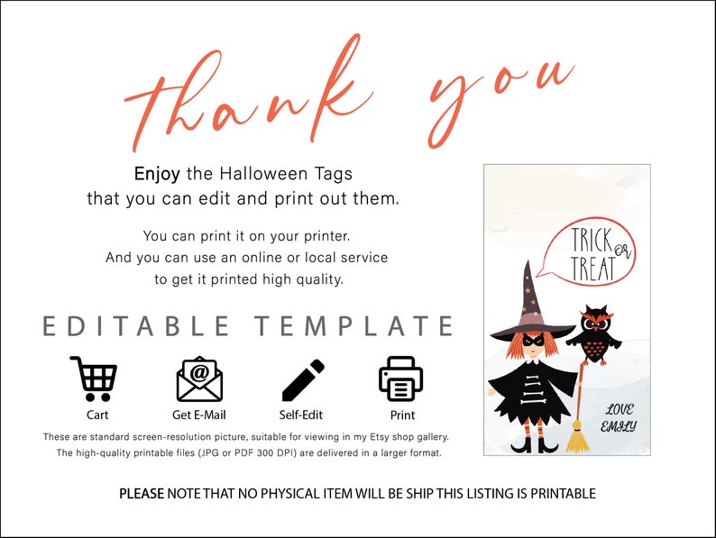 Editable Halloween Gift Tags, Trick or Treat Halloween Favor Tag for ...