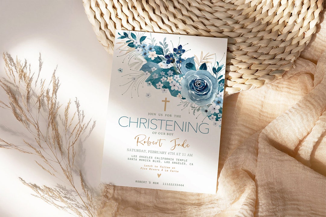 Boho Floral Christening Invitation: Editable Announcement (digital ...