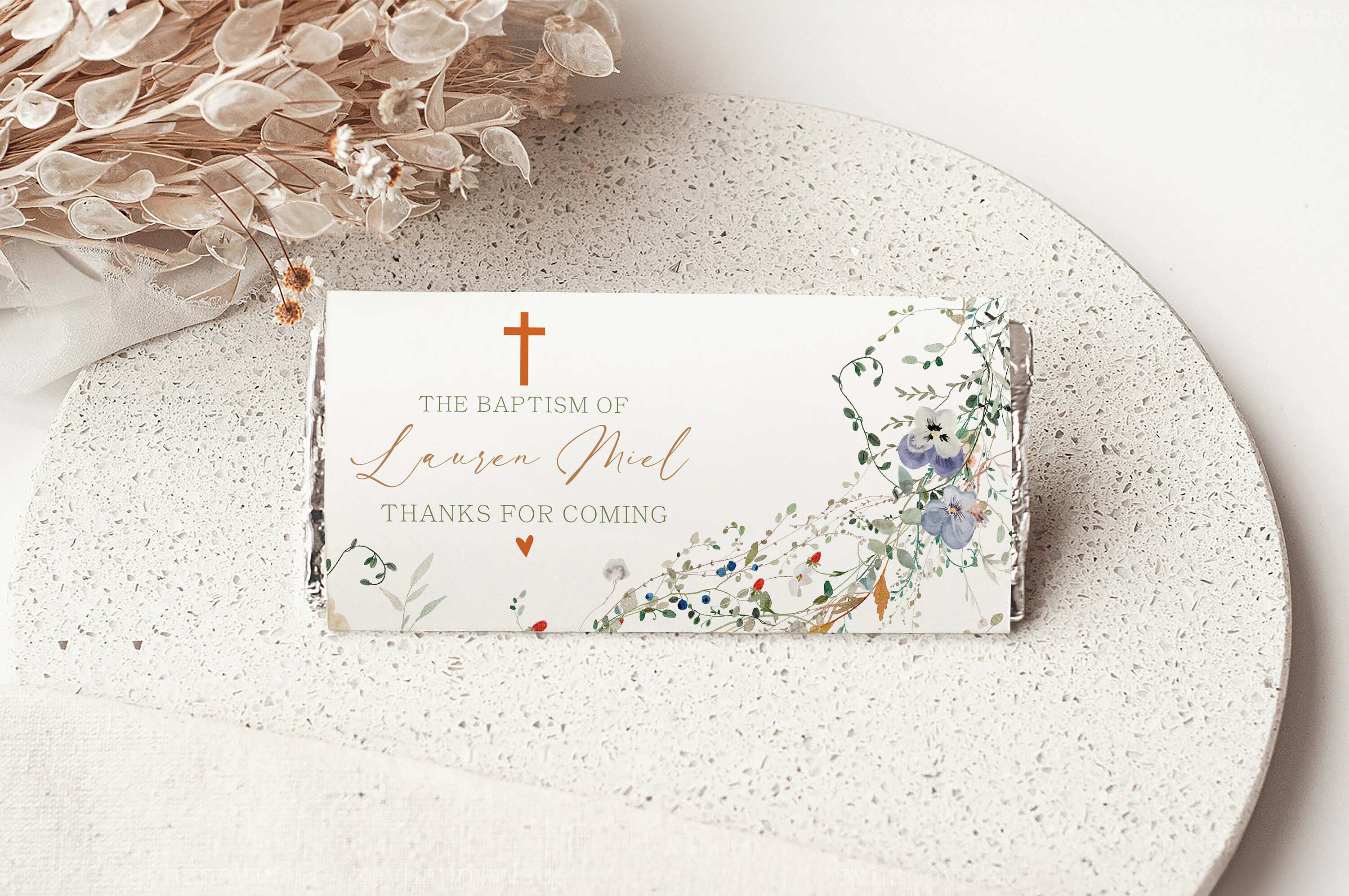 Floral Christening Chocolate Bar Wrapper Template (digital Download) - Etsy