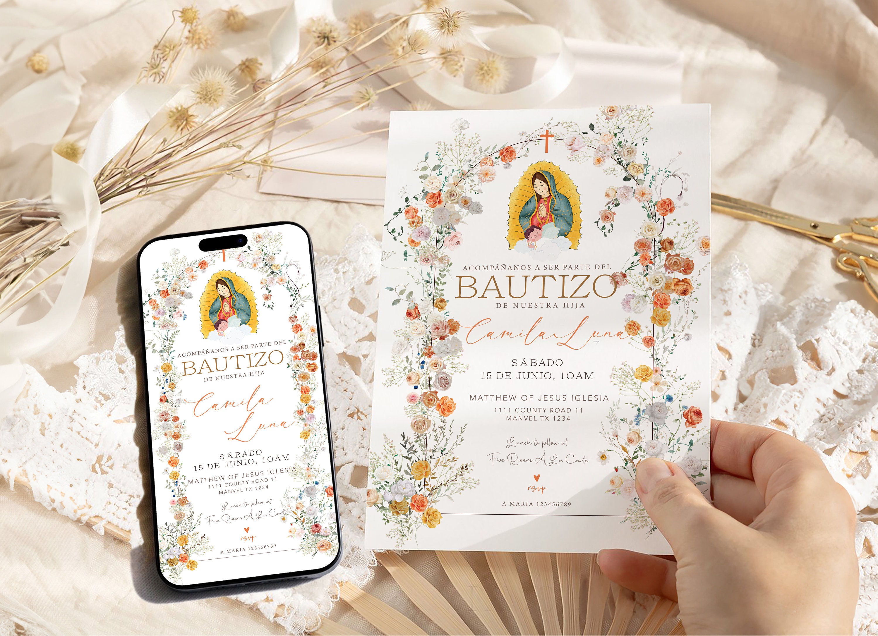 Bautizo Invitation, Invitacione De Bautizo Nina, Virgen De Guadalupe ...