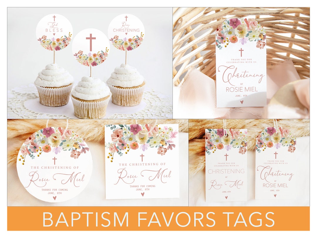 Floral Girls Baptism and Christening Favors Tags Bundle, Editable ...