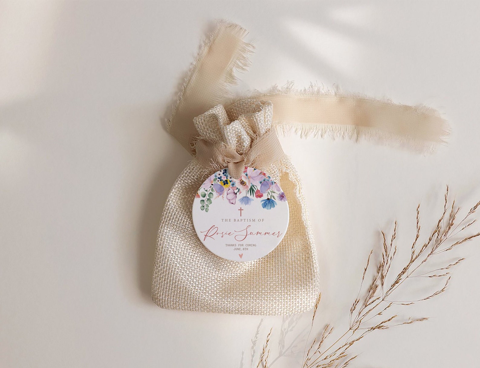 Baptism Favors Tag Bundle, Floral Christening Favor Tag, Baptism ...