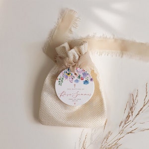 Baptism Favors Tag Bundle, Floral Christening Favor Tag, Baptism ...