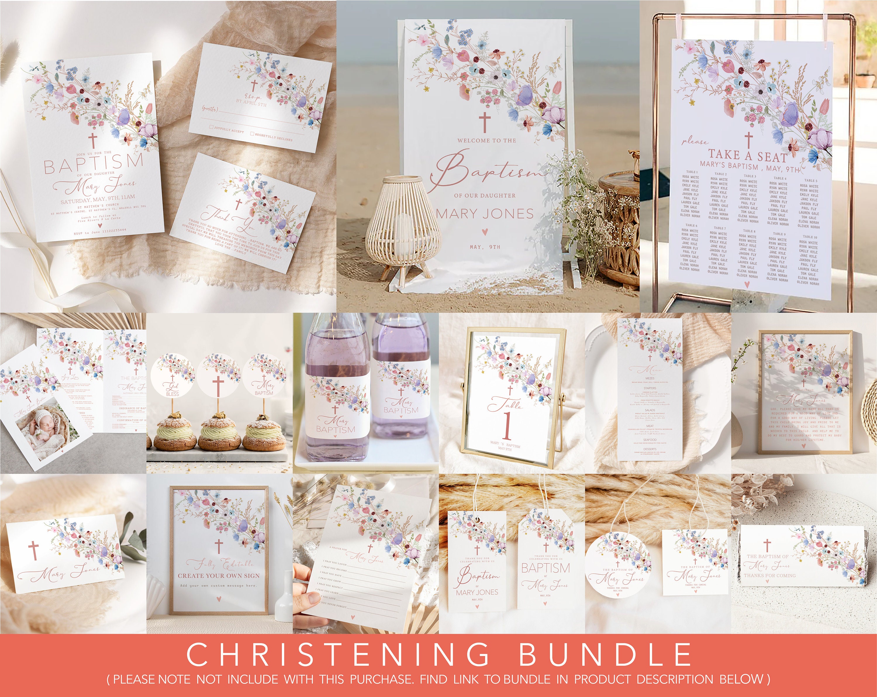 Christening Program Template, Bautizo Program Template, Editable Floral ...
