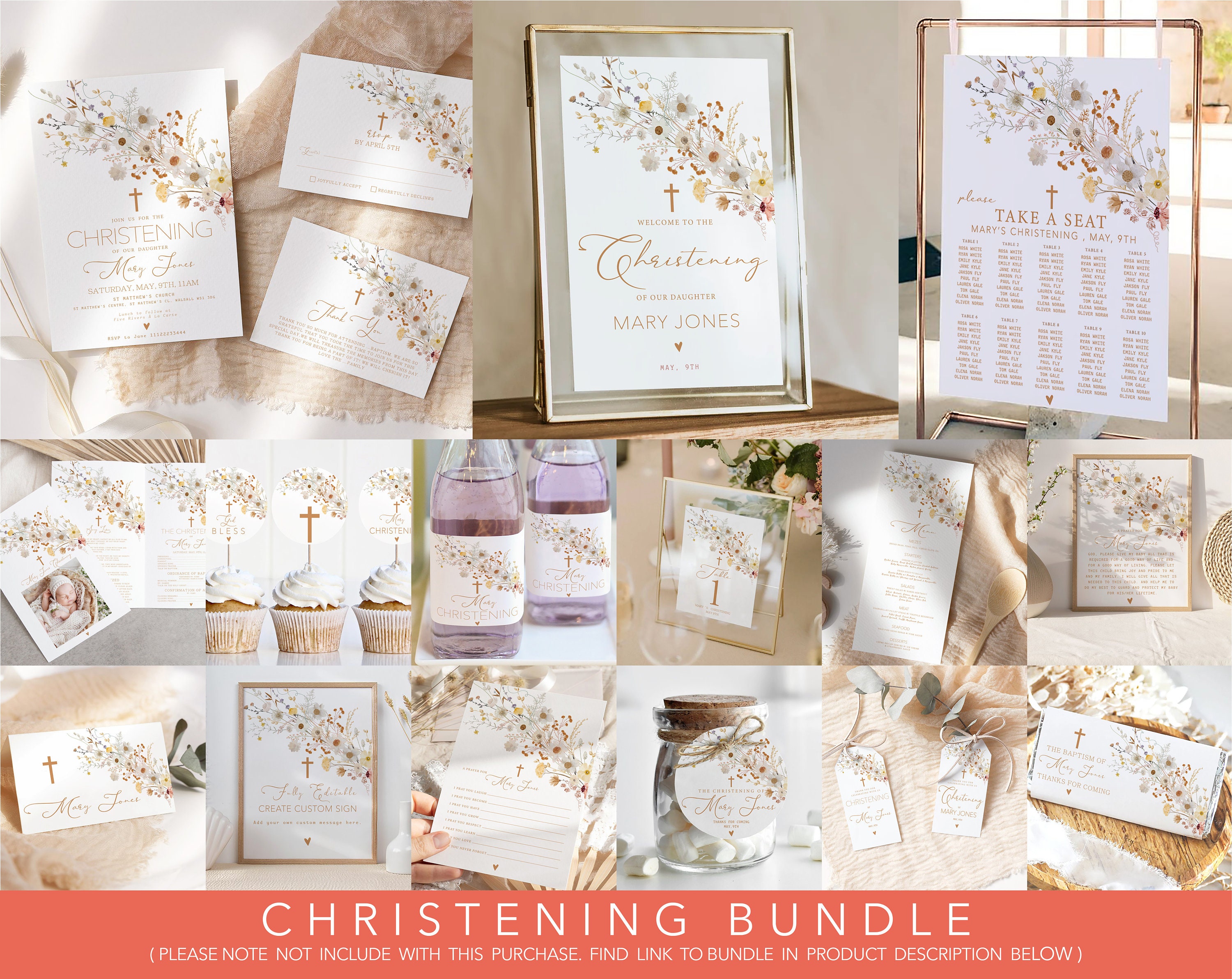 Bautizo Program Template, LDS Christening Invite Girl, Editable Floral ...