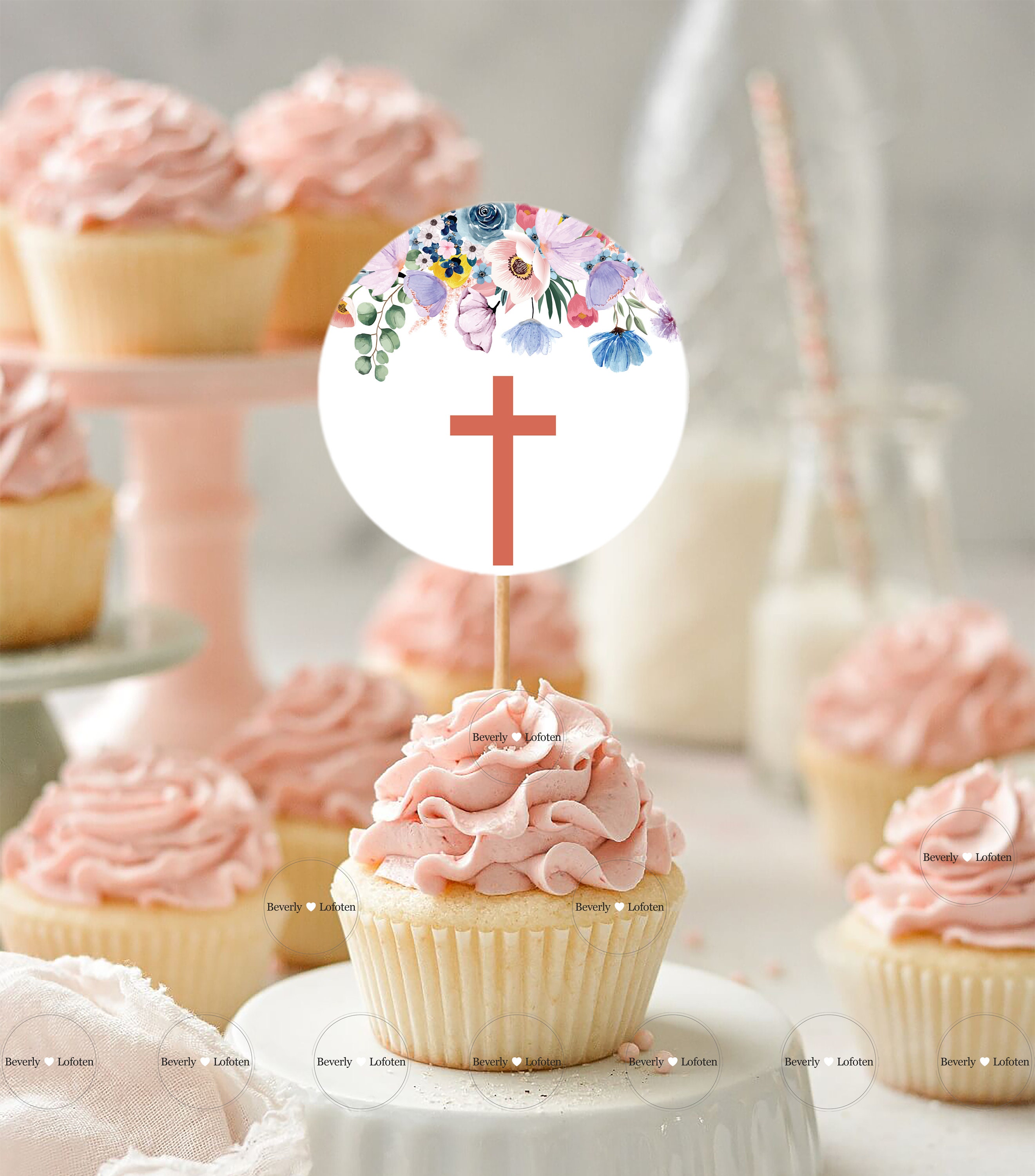 Baptism Favors Tag Bundle, Floral Christening Favor Tag, Baptism ...