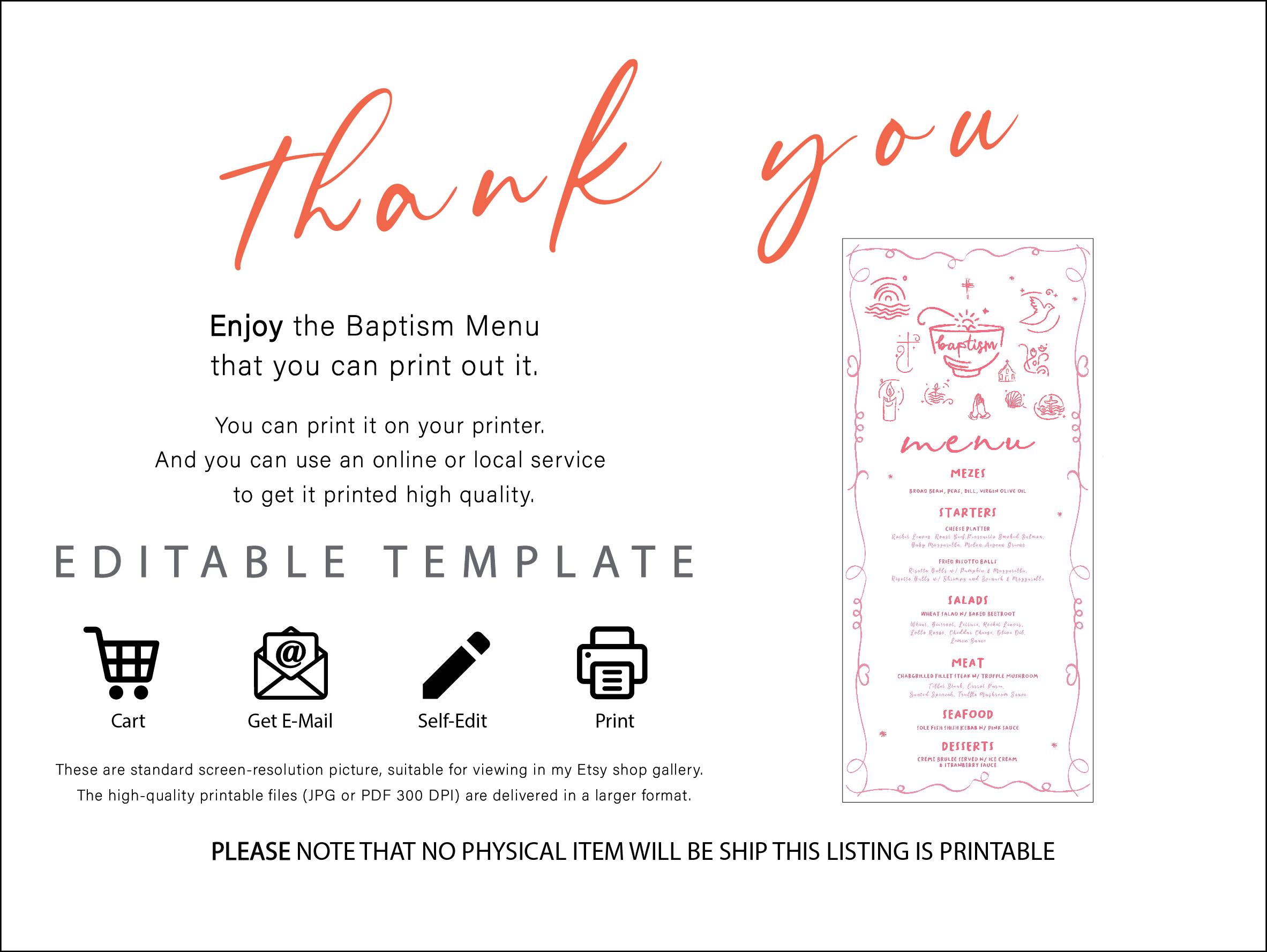 Baptism Hand Drawn Editable Baptism Menu Template, Stylish Hand Drawn ...