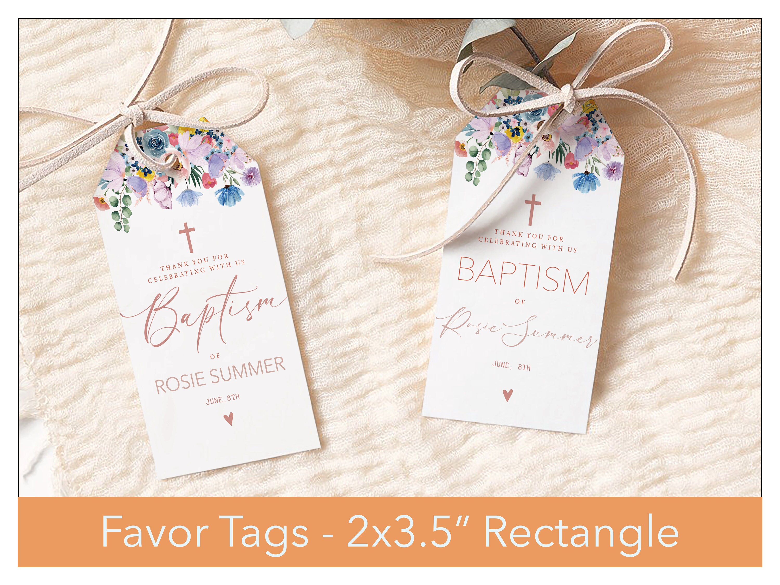 Baptism Favors Tag Bundle, Floral Christening Favor Tag, Baptism ...