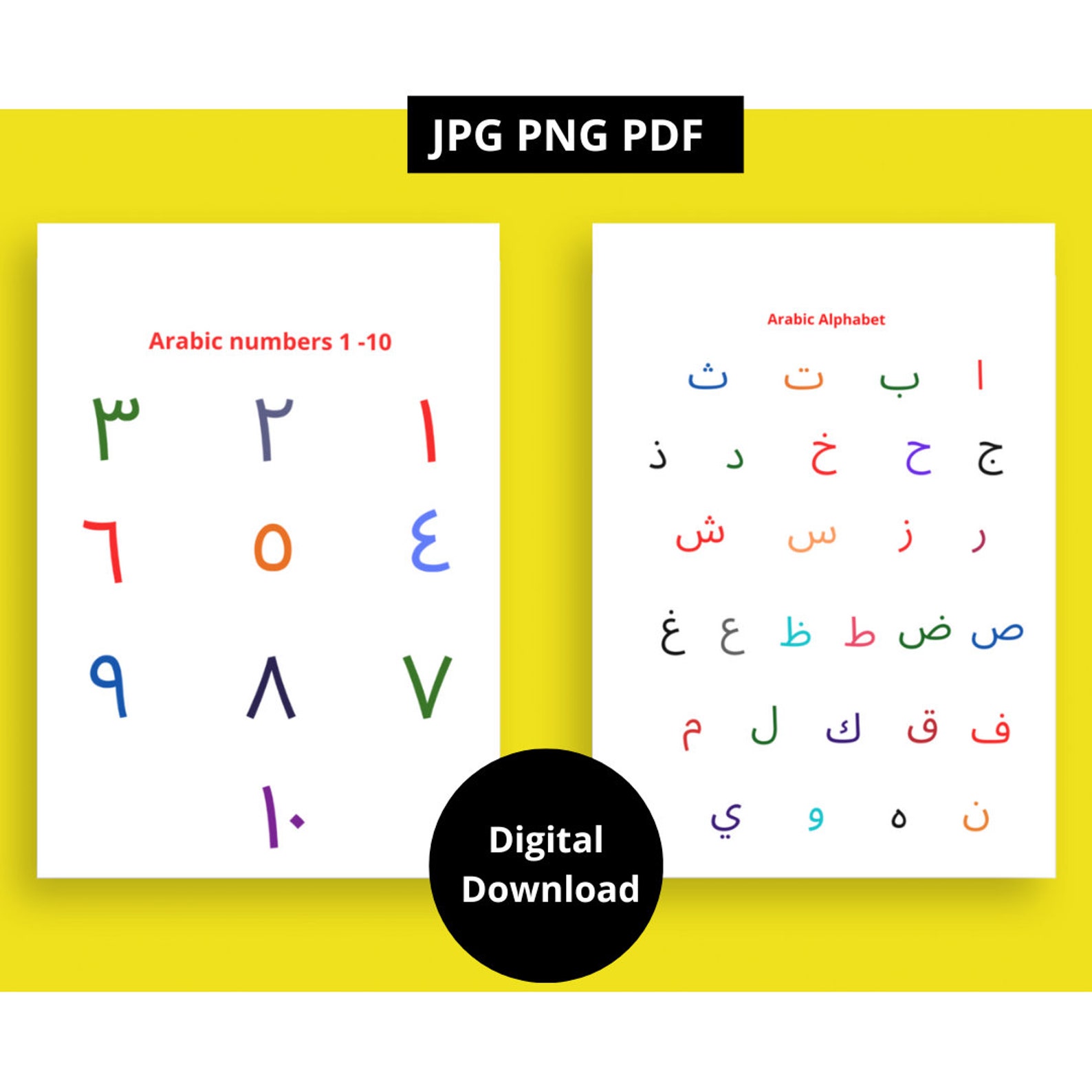 Arabic Alphabet & Arabic Numbers Numerals Poster. Digital - Etsy UK