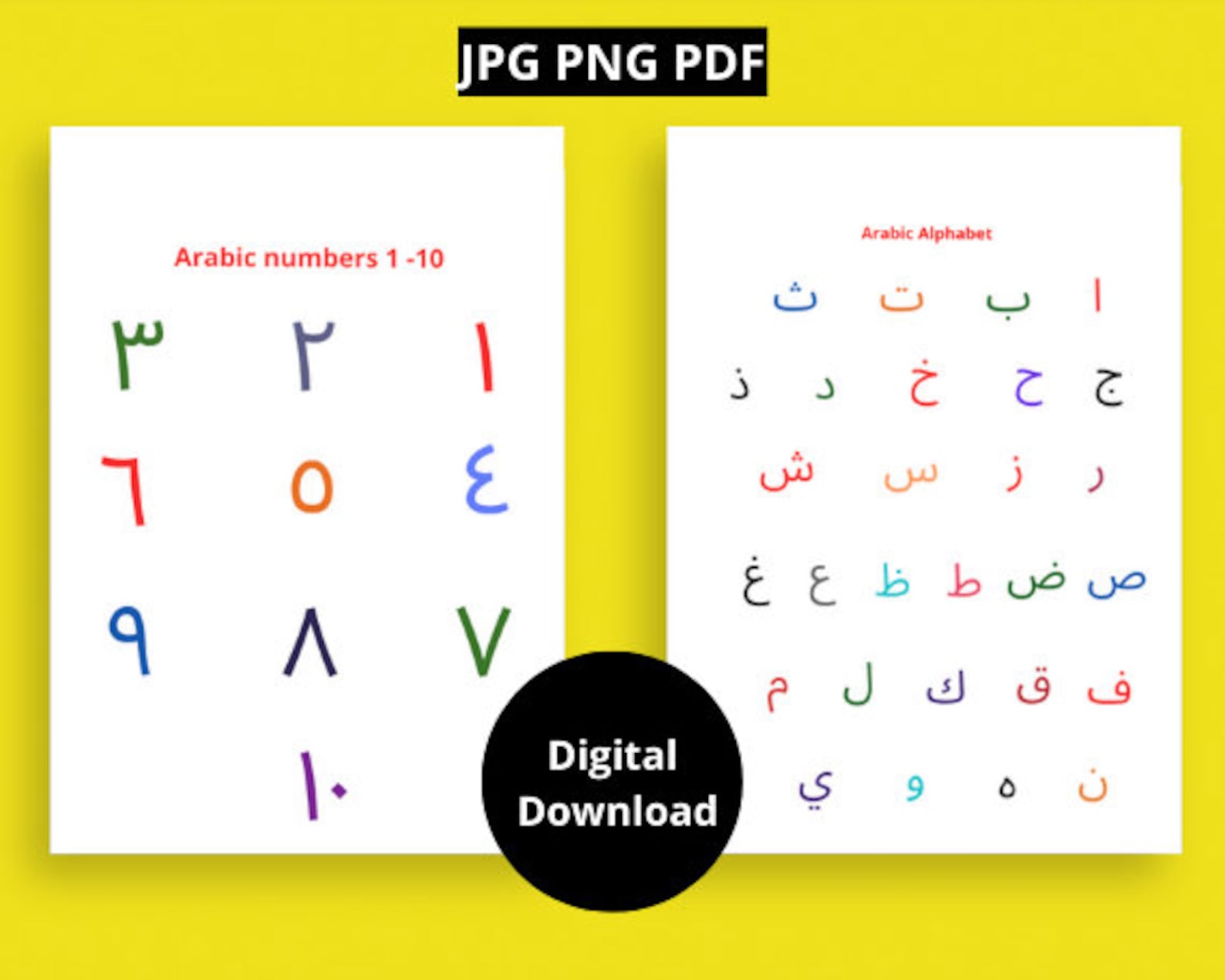 Arabic Alphabet & Arabic Numbers Numerals Poster. Digital - Etsy UK