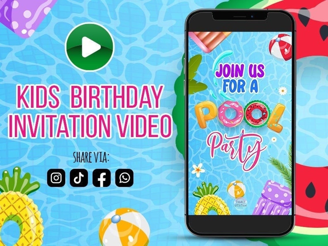 Pool Party Animated Birthday Invitation, Summer Party Invitation, Pool ...