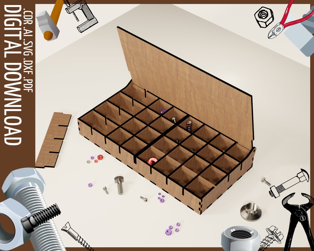 Modular Organiser Box With a Lid for Small Items Svg / Workshop Box Dxf ...