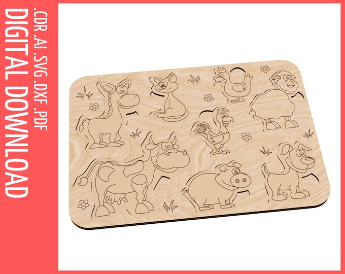 Puzzle Farm Animals Laser SVG / Laser Cut Files, SVG, CDR / Kids Wooden ...