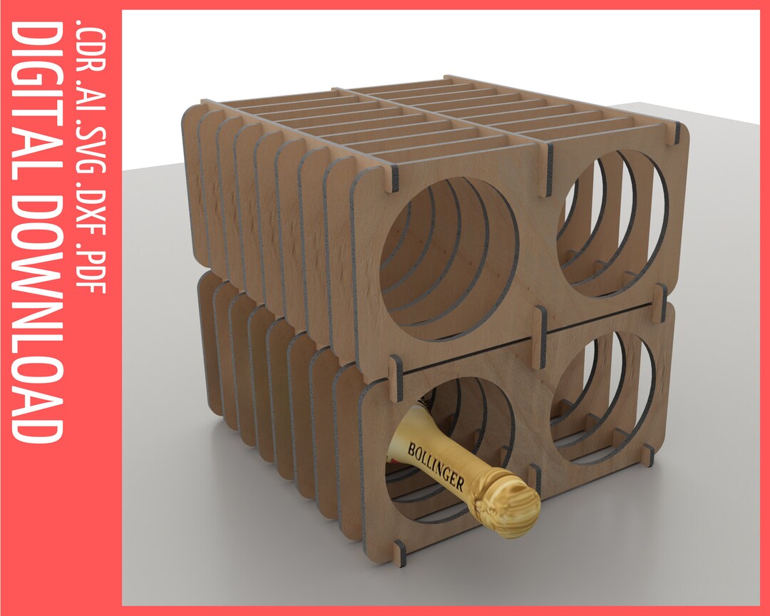 Laser Cut Files Wine Rack / Wine Standing 4 Bottle Storage SVG Laser ...