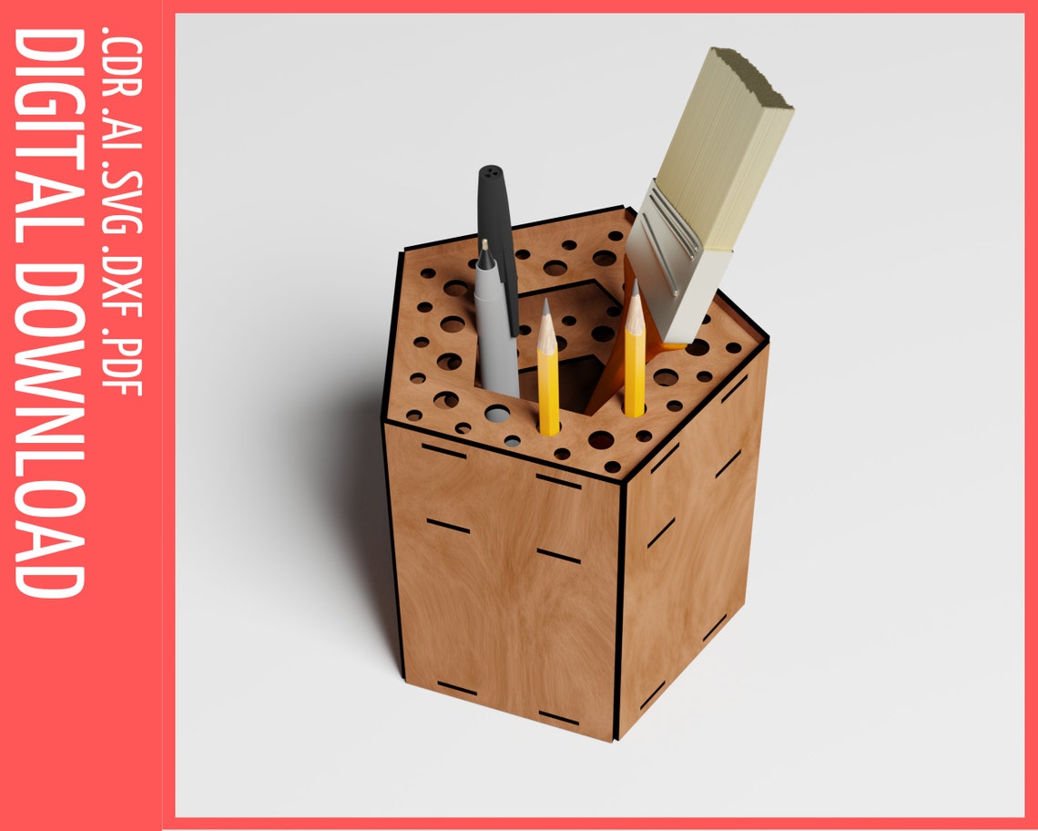 Pencil Stand Brush Holder SVG / Pen Holder Laser Cut Files / - Etsy