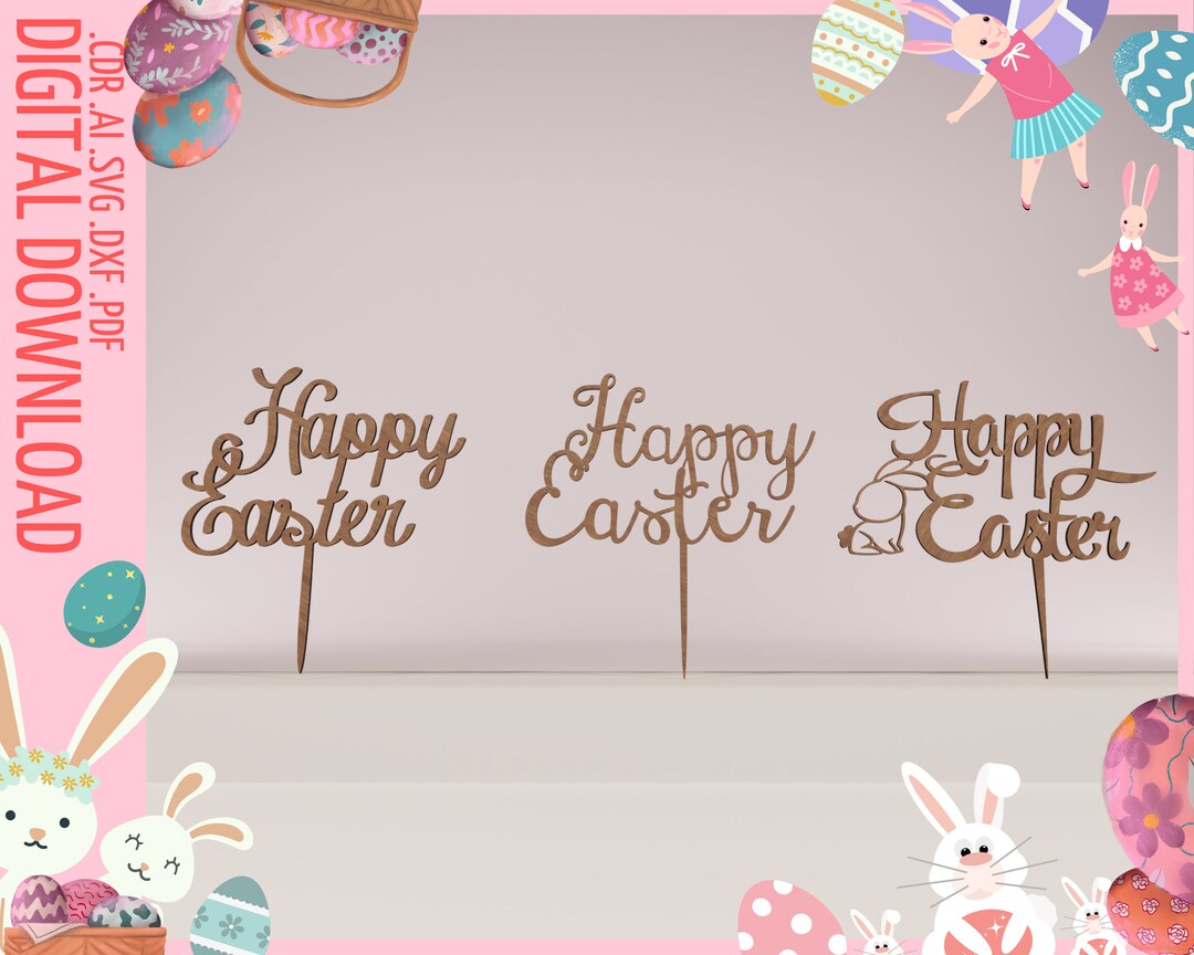 Cake Easter Topper Laser Cut File | Easter Bundle Cake Topper Svg ...