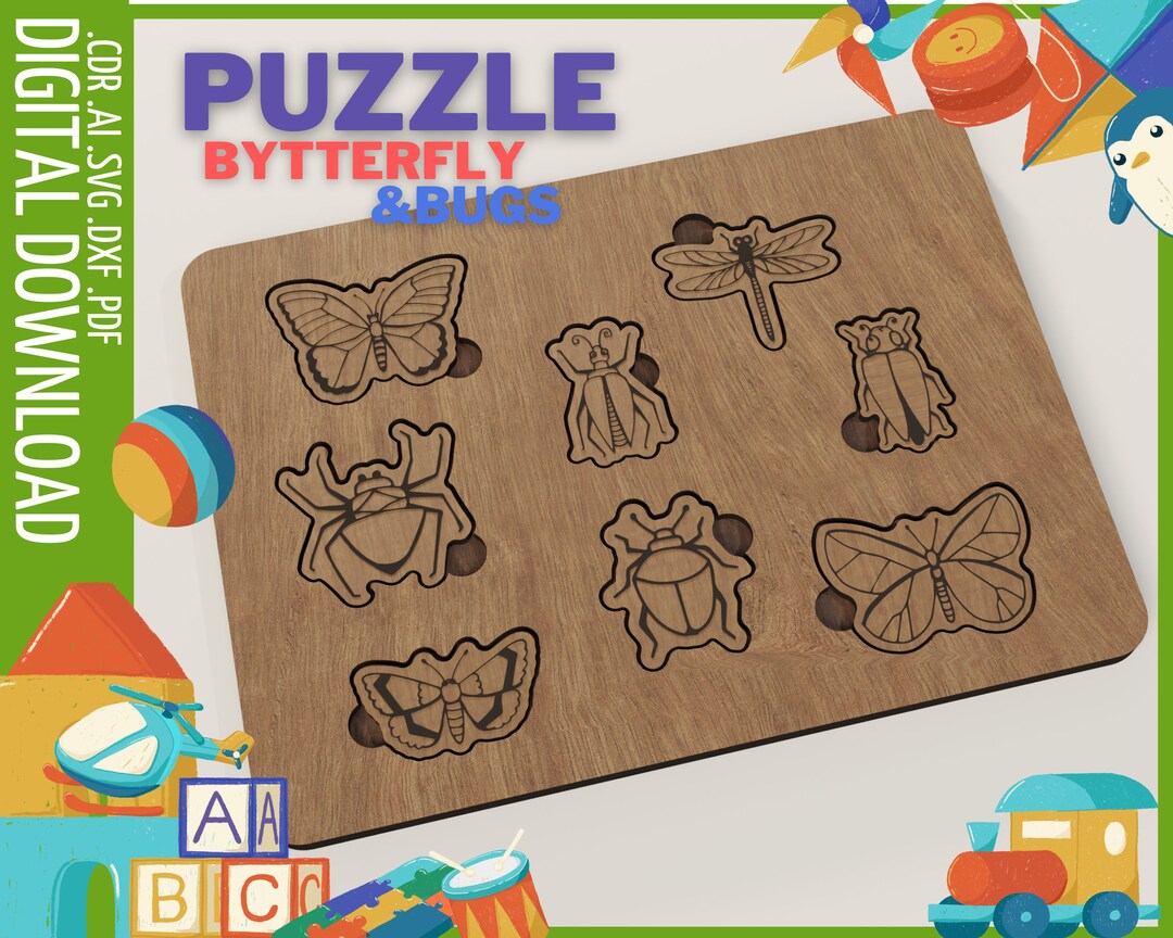 Puzzle for Baby Butterfly & Bugs Laser Cut Files, SVG, CDR / Baby ...