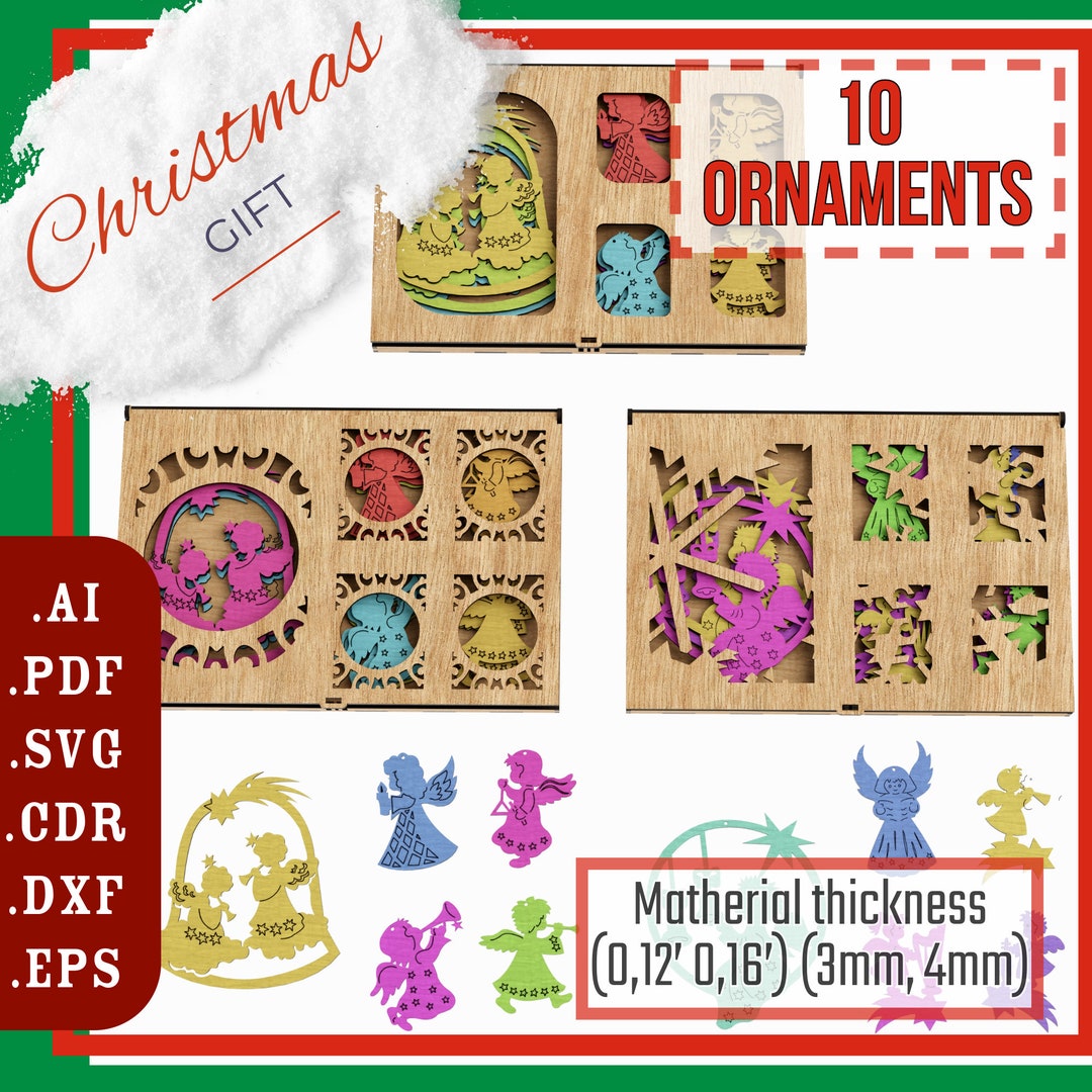 Glowforge Christmas 10 Ornaments Boxes - Laser Cut Files SVG DXF PDF Ai ...