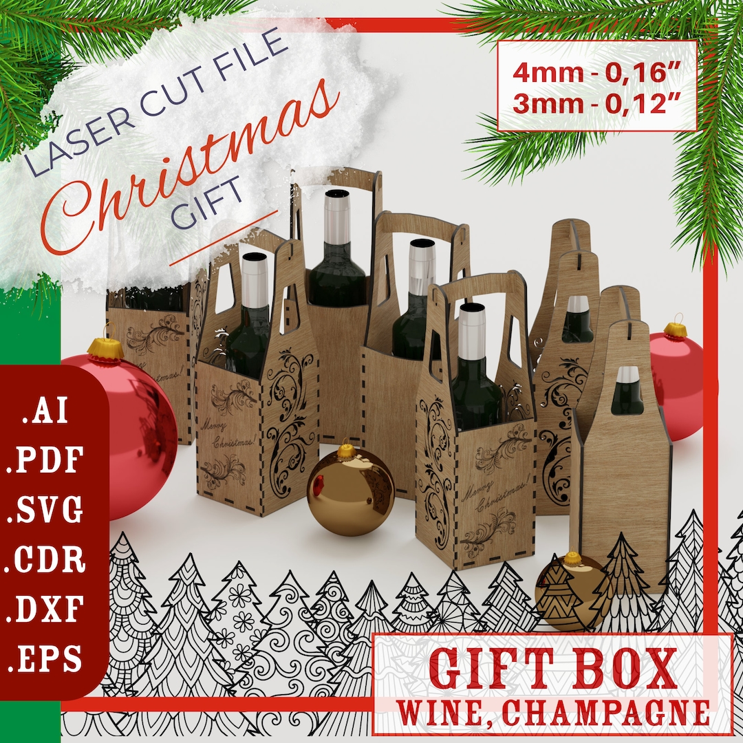 Bottle Box 2 Type Laser Cut Files / Christmas Art / Wooden Box ...