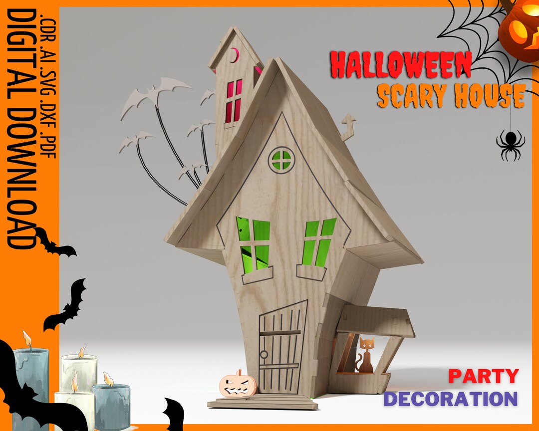 Halloween Scary House Laser Cut Files / Horrible Halloween House Lamp ...
