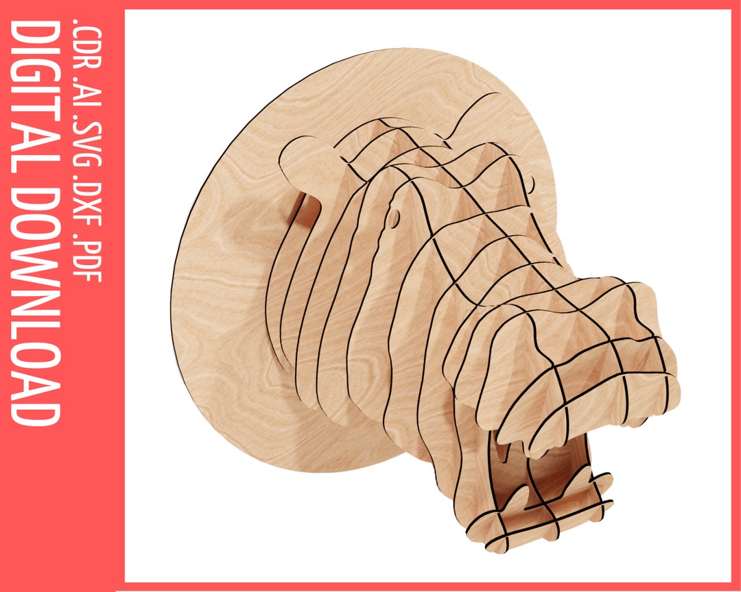 Puzzle 3D Hippo Wall Decor Laser Cut Files / Rhinoceros 3D Decor SVG ...