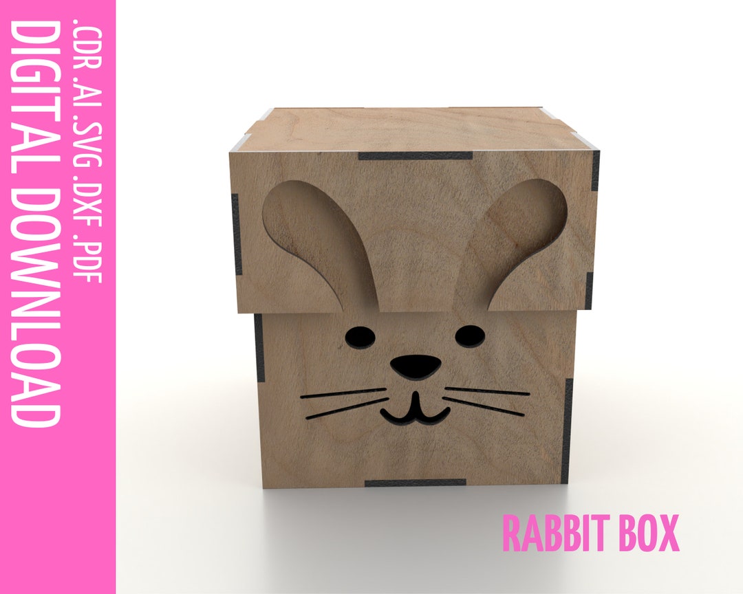 Cute Rabbit Box With Lid Laser Cut Files / Wooden Box Svg for Kids ...