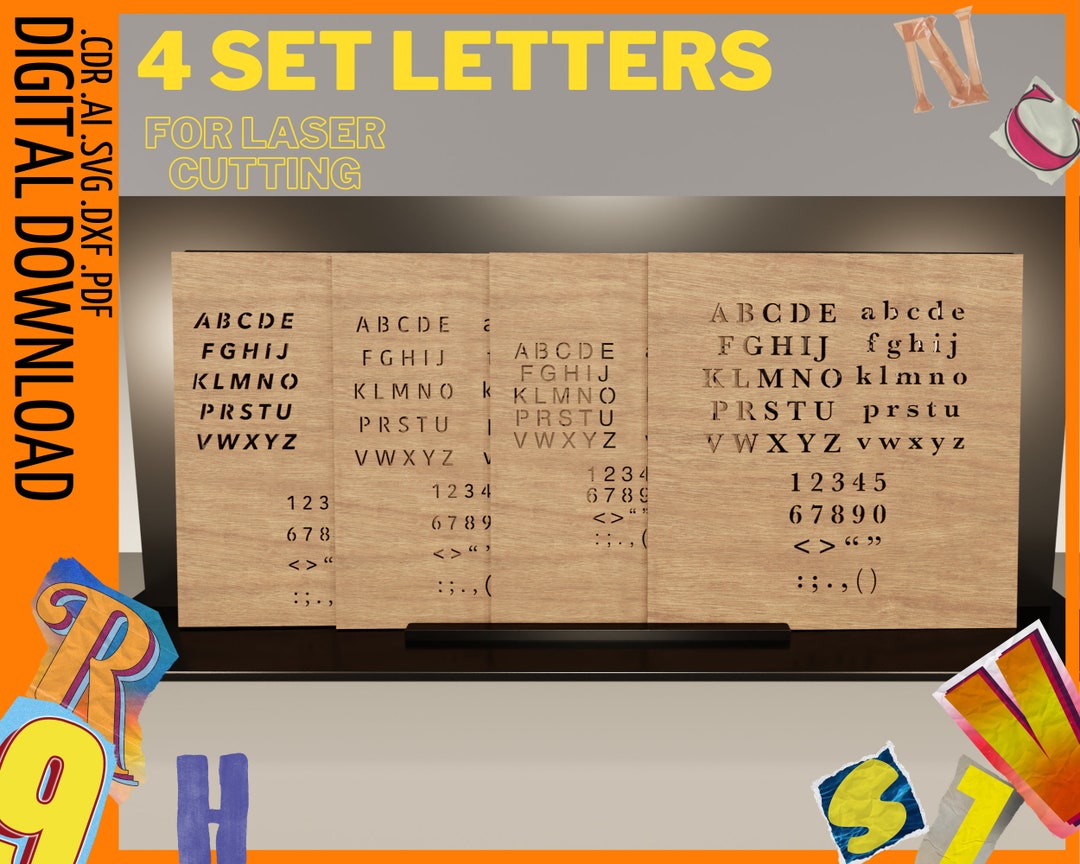 Set 4 Fonts for Cutting Out / Cut Out Letters Svg / Letters for Cnc ...