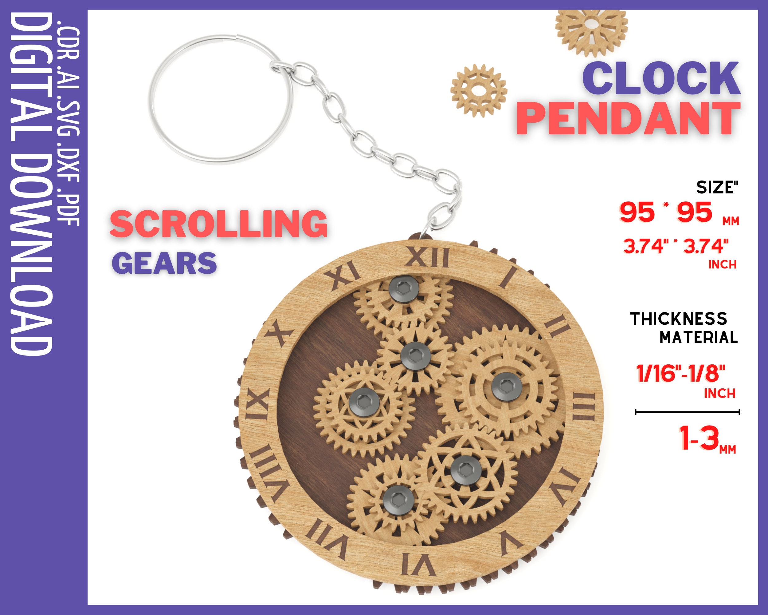 Steampunk Clock Pendant Gears Laser Cut Files Cnc Files for - Etsy