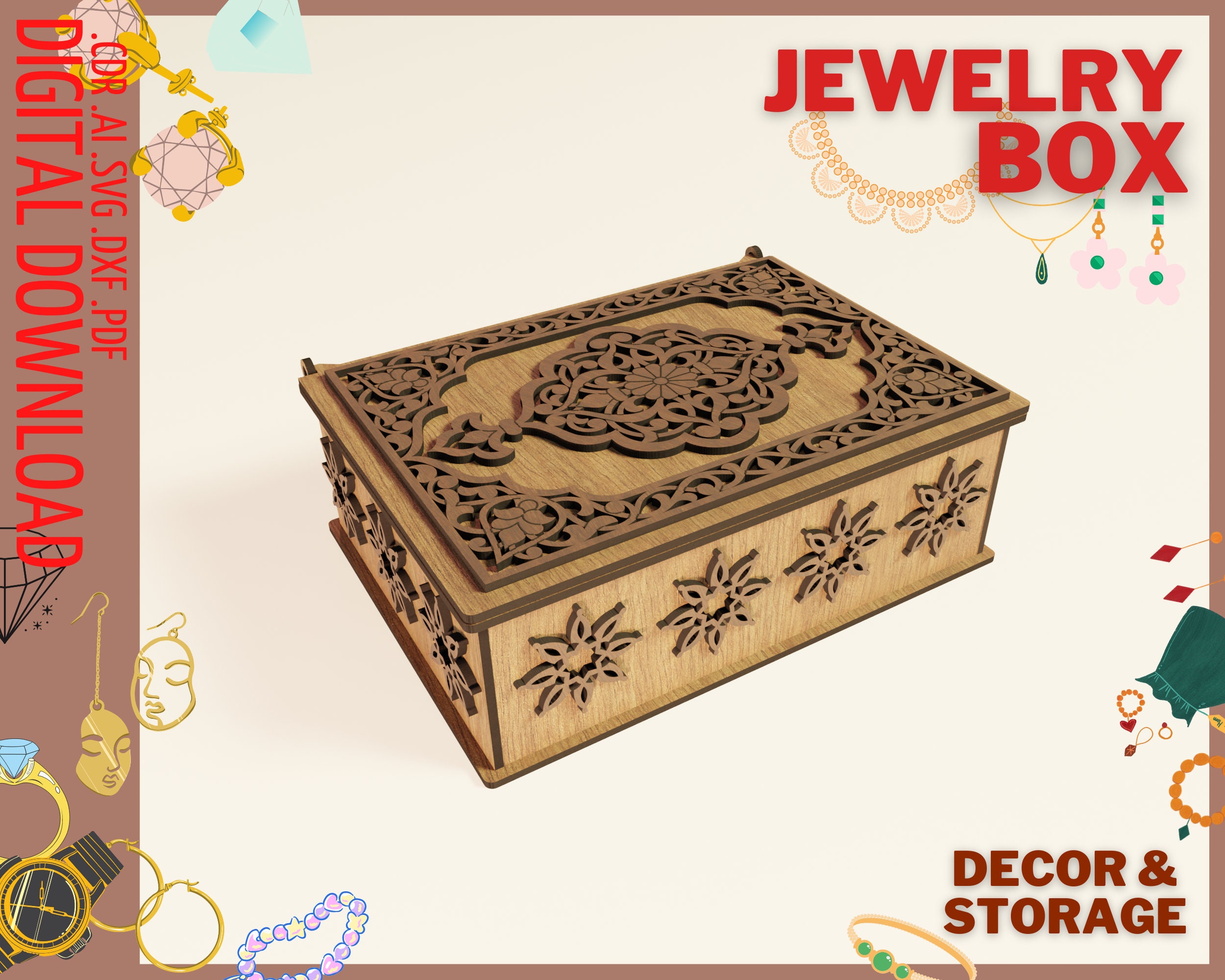Jewelry Box With Opening Lid Laser Cut Files Storage Box Cnc - Etsy