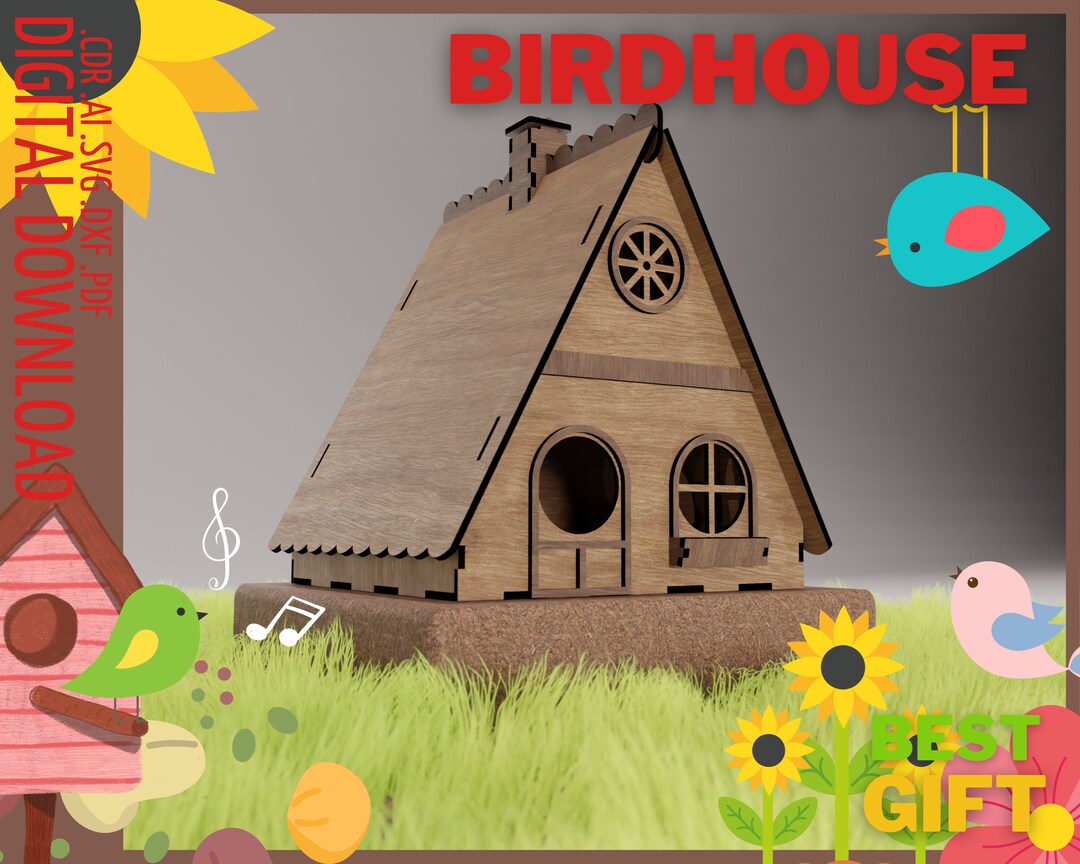 Farmhouse Birdhouse Laser Cut Files SVG / House for Birds Template for ...
