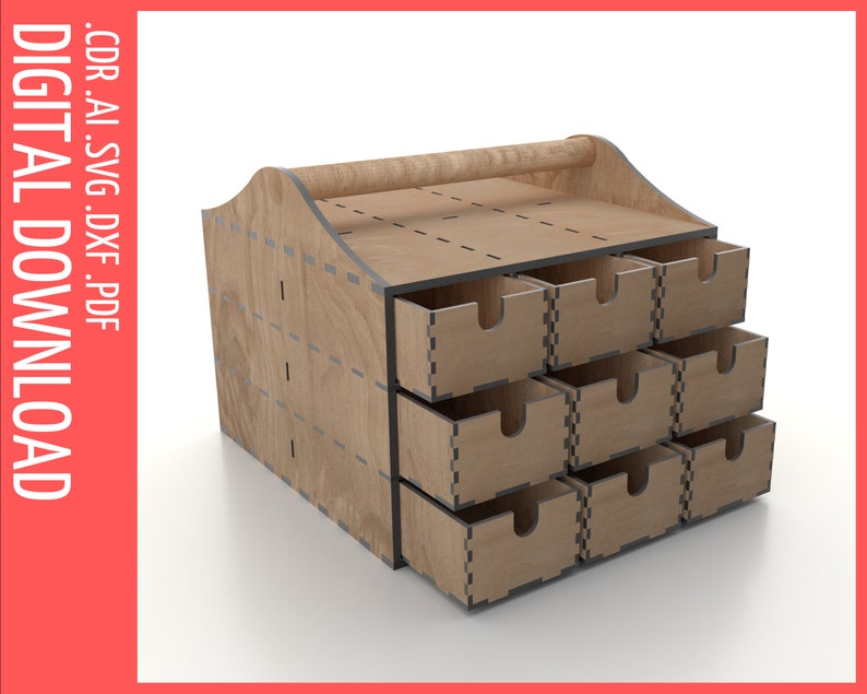 Storage 18 Boxes Organizer SVG Toolbox Wooden With Handle - Etsy