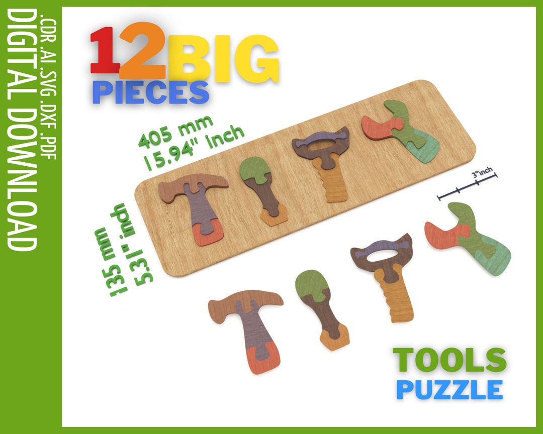 Oversized Puzzle Tools, Laser Cut Files, Wooden Puzzle for Child SVG ...