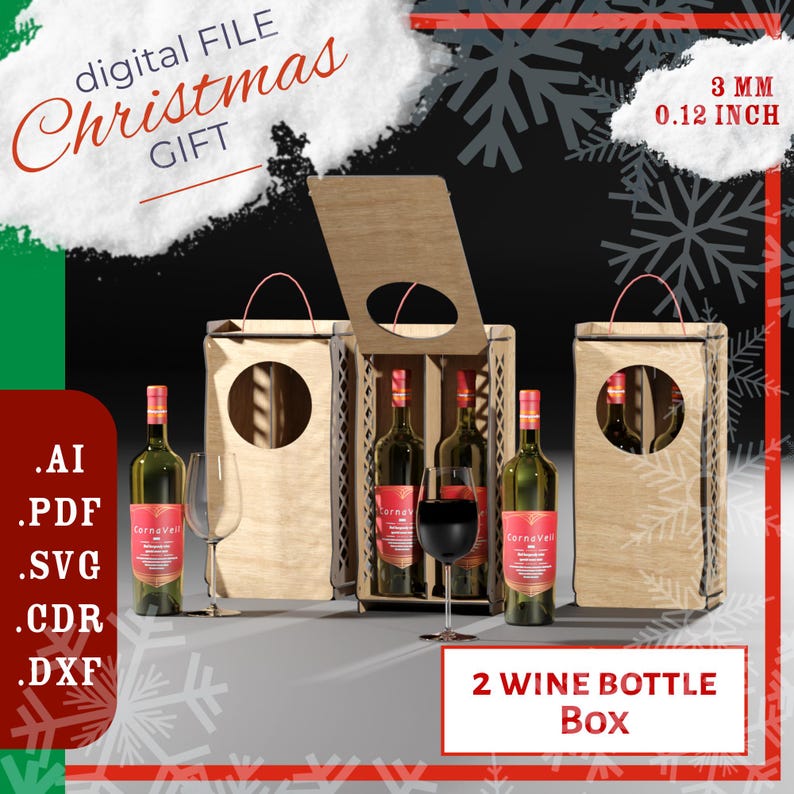 Wine Box for 2 Bottles / Wooden Gift Box CNC File - Etsy