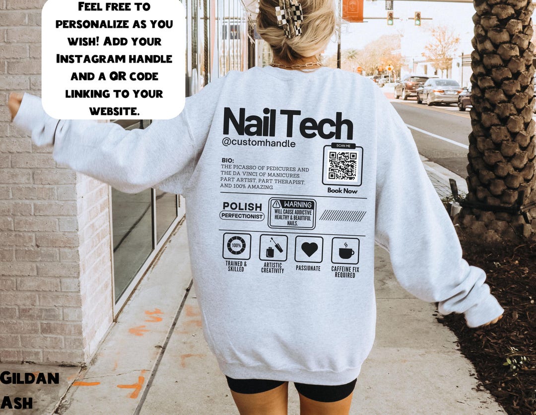 Personalized Nail Tech Sweatshirt Custom QR Code Design Nail Artist ...